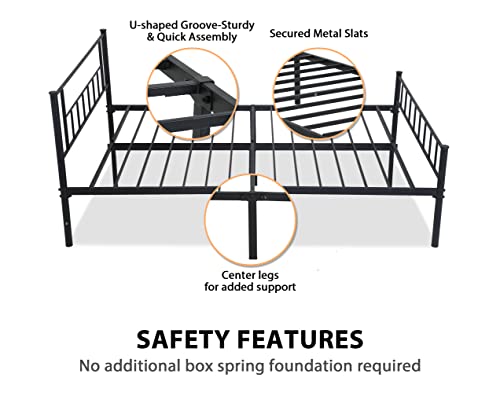 12 Inch Platform Queen Bed Frame with Headboard, Heavy Duty Bed Frame Queen Size Metal Bed Frame with Storage, Mattress Foundation Bed Frames No Box Spring Needed, Under Bed Storage, Noise-Free, Black