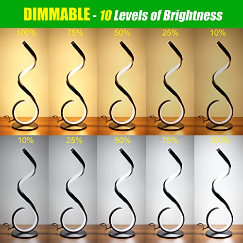 LENIVER Spiral LED Table Lamp, 10W 3 Colors Dimmable Modern Bedside Lamp, Unique Nightstand Lamps Desk Lamp Reading Light for Living Room, Bedroom, Office, Kids Room - Black