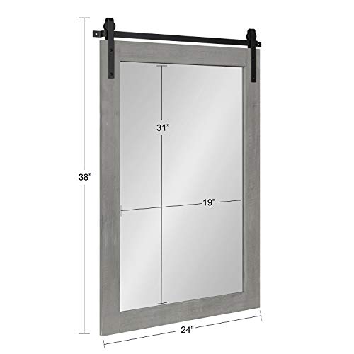 Kate and Laurel Cates Farmhouse Wall Mirror, 24 x 38, Gray, Barn Door-Inspired Rustic Mirrors for Wall