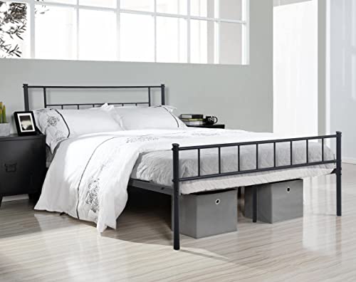 12 Inch Platform Queen Bed Frame with Headboard, Heavy Duty Bed Frame Queen Size Metal Bed Frame with Storage, Mattress Foundation Bed Frames No Box Spring Needed, Under Bed Storage, Noise-Free, Black
