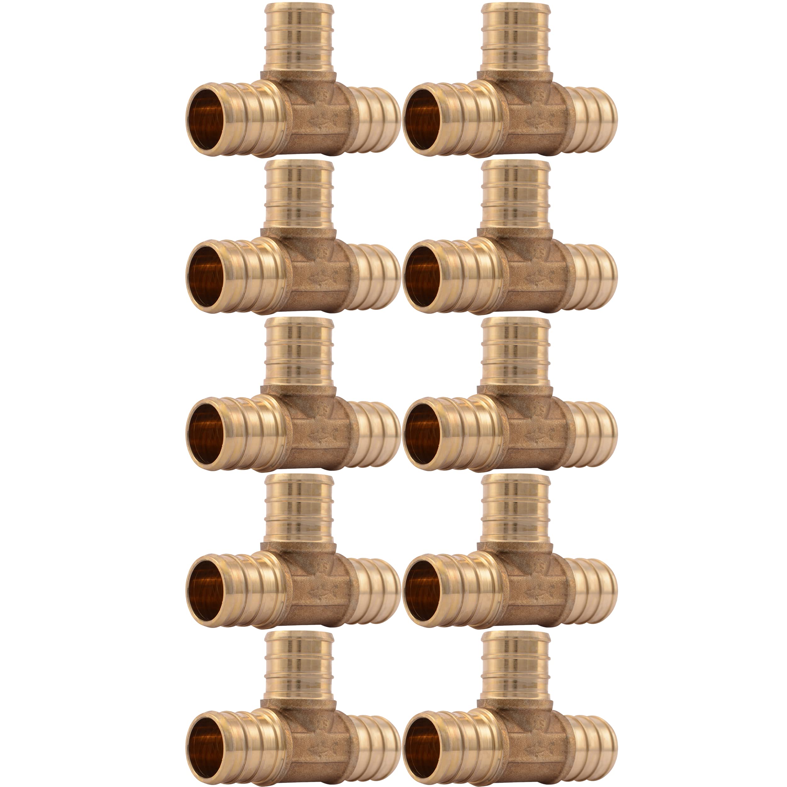 SharkBite 3/4 Inch Crimp Tee, Pack of 10, Brass Plumbing Fitting, PEX Pipe, PE-RT, UC370LFA10