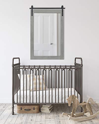 Kate and Laurel Cates Farmhouse Wall Mirror, 24 x 38, Gray, Barn Door-Inspired Rustic Mirrors for Wall