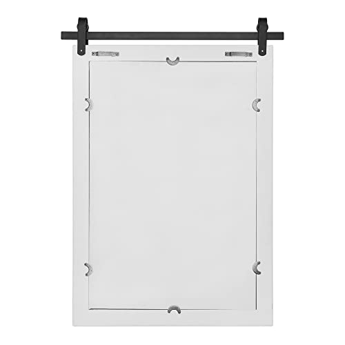 Clavie Farmhouse Wall Mirror Rustic Horizontal Wood Framed Bathroom Mirror, Barn Door Style Decorative Mirrors, 22"x30" White