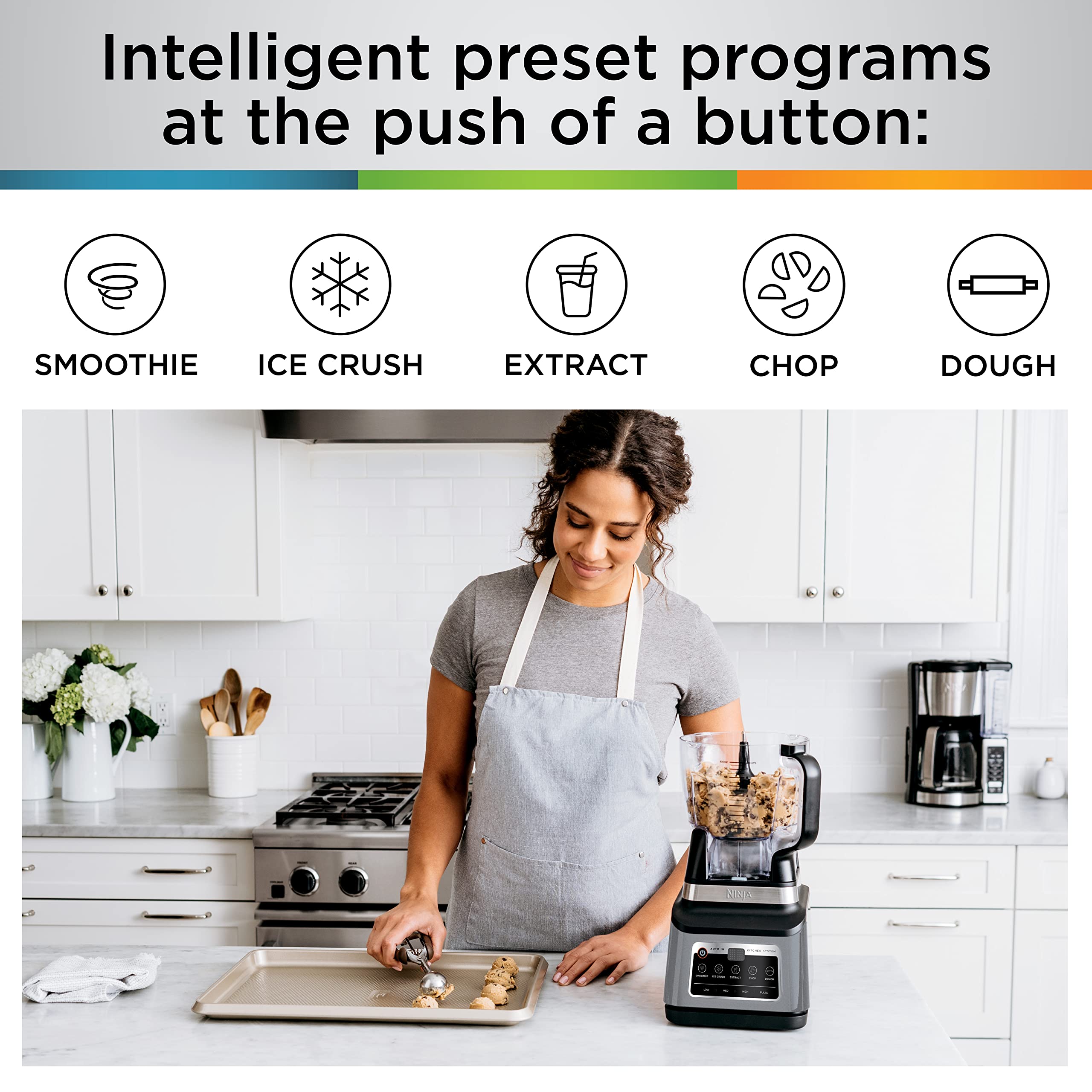 Ninja BN801 Professional Plus Kitchen System, 1400 WP, 5 Functions for Smoothies, Chopping, Dough & More with Auto IQ, 72-oz.* Blender Pitcher, 64-oz. Processor Bowl, (2) 24-oz. To-Go Cups, Grey