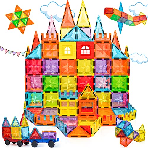 MagHub Magnet Toys Magnetic Tiles, 65 PCS Magnetic Building Blocks Set Learning Educational Toys for Boys Girls Preschool Educational Construction Kit Magnet Stacking Toys for Kids Toddlers Children
