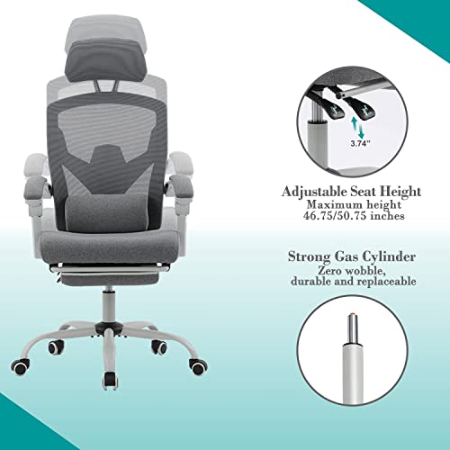 Ergonomic Office Chair, Reclining High Back Mesh Chair, Computer Desk Chair, Swivel Rolling Home Task Chair with Lumbar Support Pillow, Adjustable Headrest, Retractable Footrest and Padded Armrests