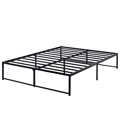 VECELO Platform Bed Frame/No Box Spring Needed/Mattress Foundation/Steel Slat Support Black (Queen)