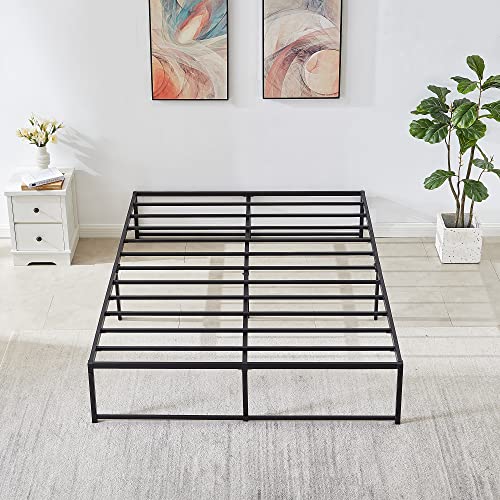VECELO Platform Bed Frame/No Box Spring Needed/Mattress Foundation/Steel Slat Support Black (Queen)
