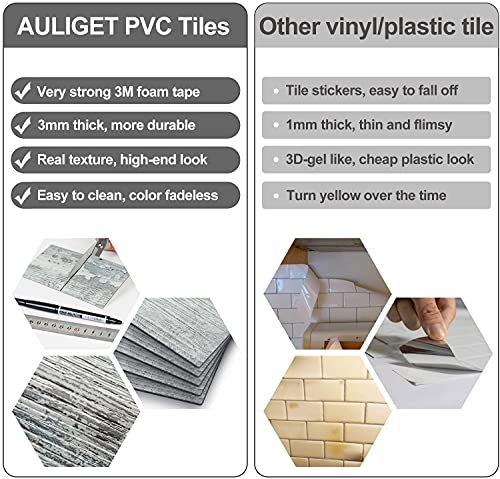 AULIGET 100 Piece Peel and Stick Backsplash PVC Tile, 3 Inch x 6 Inch Rustic Brick Stick on Tiles for Backsplash Kitchen, Bathroom, Laundry Room, Camper, Fireplace