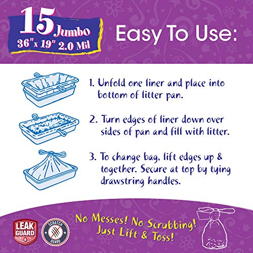 15 Count Fresh Kitty Litter Box Liners Super Thick, Durable, Easy Clean Up Jumbo Drawstring Scented Litter Pan Box Liners, Bags for Pet Cats