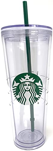 Starbucks Cold Cup Clear Venti Tumbler Traveler With Green Straw Logo - 24 oz