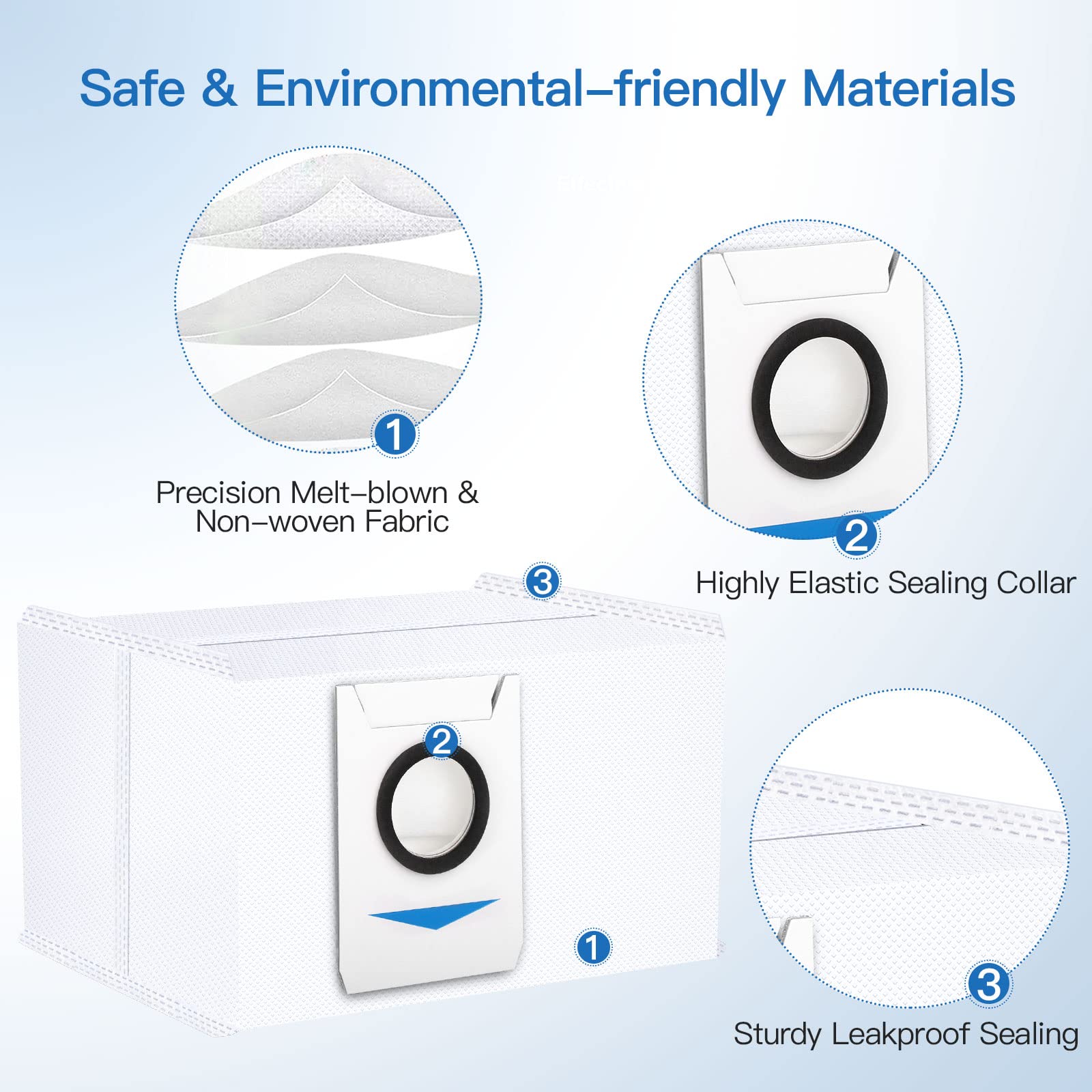 Vactop 9 Packs Dust Bags Replacement Compatible with Ecovacs Deebot X1 Omni, X1 Plus, T10 Omni, T10 Plus, T20 Omni, X & T Series, 3.3 L Large Capacity Dirt Disposable Vacuum Bags