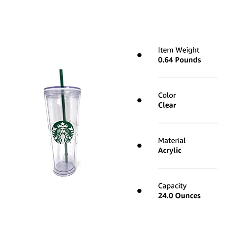 Starbucks Cold Cup Clear Venti Tumbler Traveler With Green Straw Logo - 24 oz