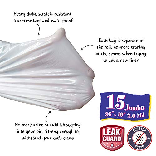 15 Count Fresh Kitty Litter Box Liners Super Thick, Durable, Easy Clean Up Jumbo Drawstring Scented Litter Pan Box Liners, Bags for Pet Cats