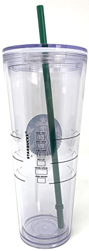 Starbucks Cold Cup Clear Venti Tumbler Traveler With Green Straw Logo - 24 oz
