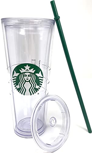 Starbucks Cold Cup Clear Venti Tumbler Traveler With Green Straw Logo - 24 oz