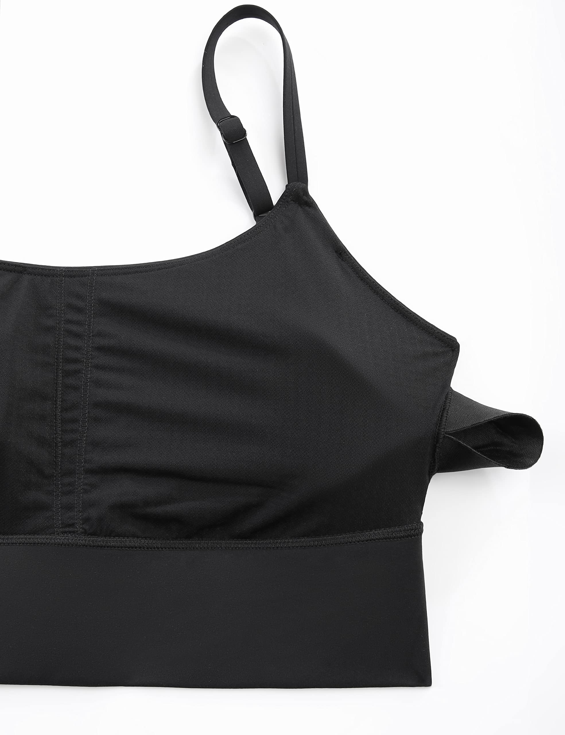 CRZ YOGA Adjustable Longline Sports Bra for Women - V Back Wireless Workout Padded Yoga Camisole Cropped Tank Tops Black Large