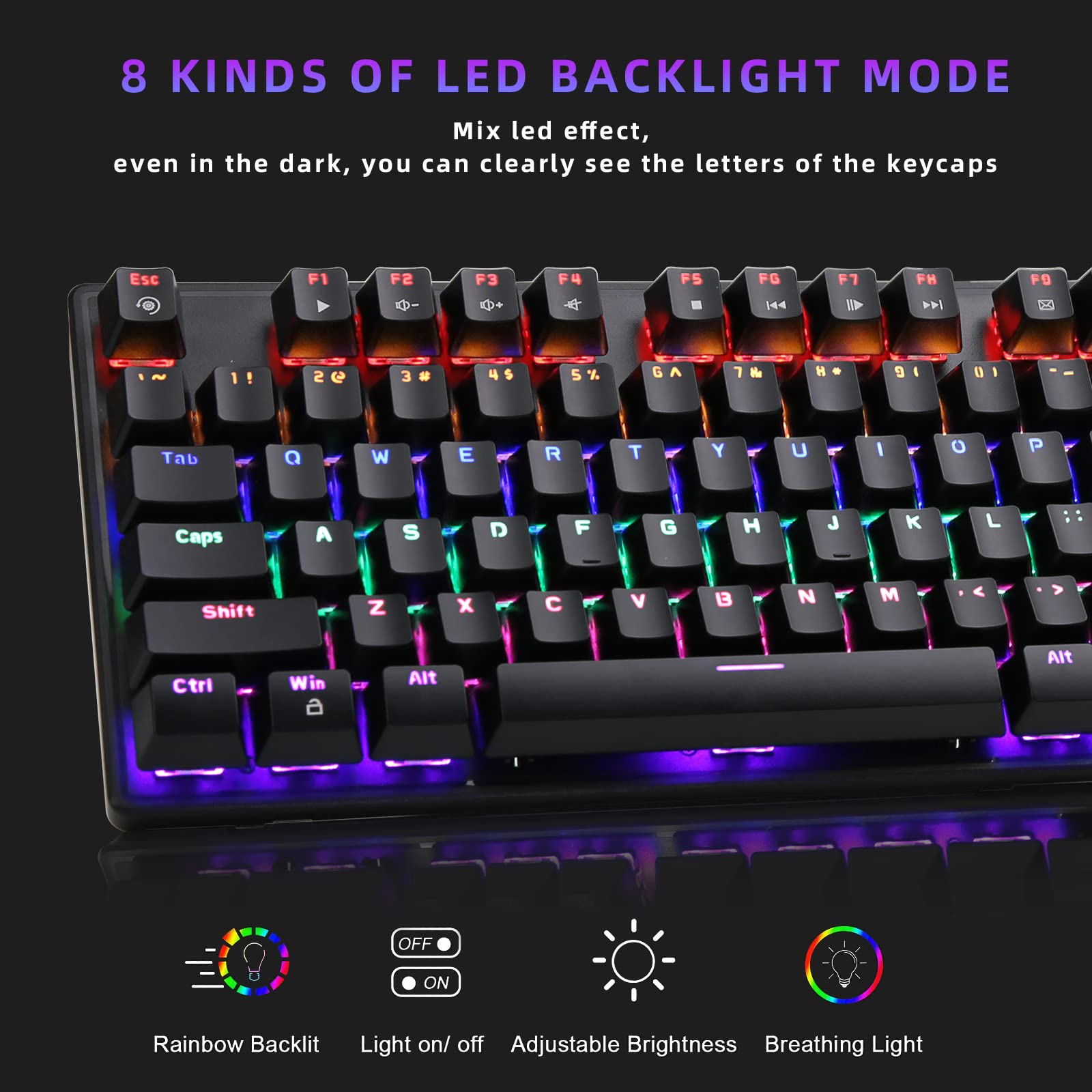 Newmen GM325 Gaming Mechanical Keyboard,LED Backlit Wired 104 Keys Mechanical Gaming Keyboard,Anti-ghosting,Macro Programmable PC Gaming Keyboards for Windows Computer Laptop(Blue Switch)