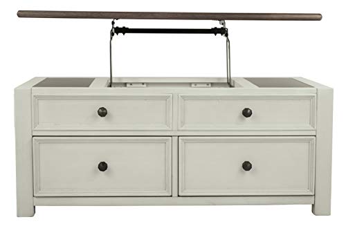 Signature Design by Ashley Bolanburg Farmhouse Lift Top Coffee Table with Drawers, Antique Cream & Brown