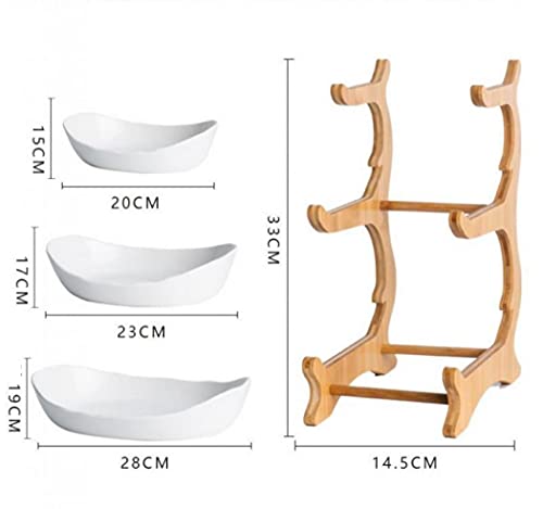 3 Tier Fruit Basket, Ceramic Fruit Bowl for Kitchen Counter, Home Fruit Bowl Set with Holder for Fruit Veggies Tray Snacks Nuts Bread Candy Storage Holder (White porcelain)