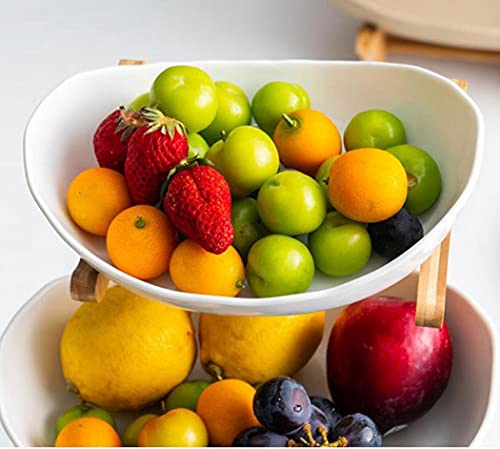 3 Tier Fruit Basket, Ceramic Fruit Bowl for Kitchen Counter, Home Fruit Bowl Set with Holder for Fruit Veggies Tray Snacks Nuts Bread Candy Storage Holder (White porcelain)