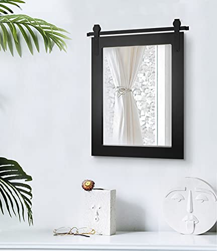 Toppay Farmhouse Wood Framed Wall Mirror Barn Door Rustic Mirrors for Wall (Black, 22 inches x28 inches )