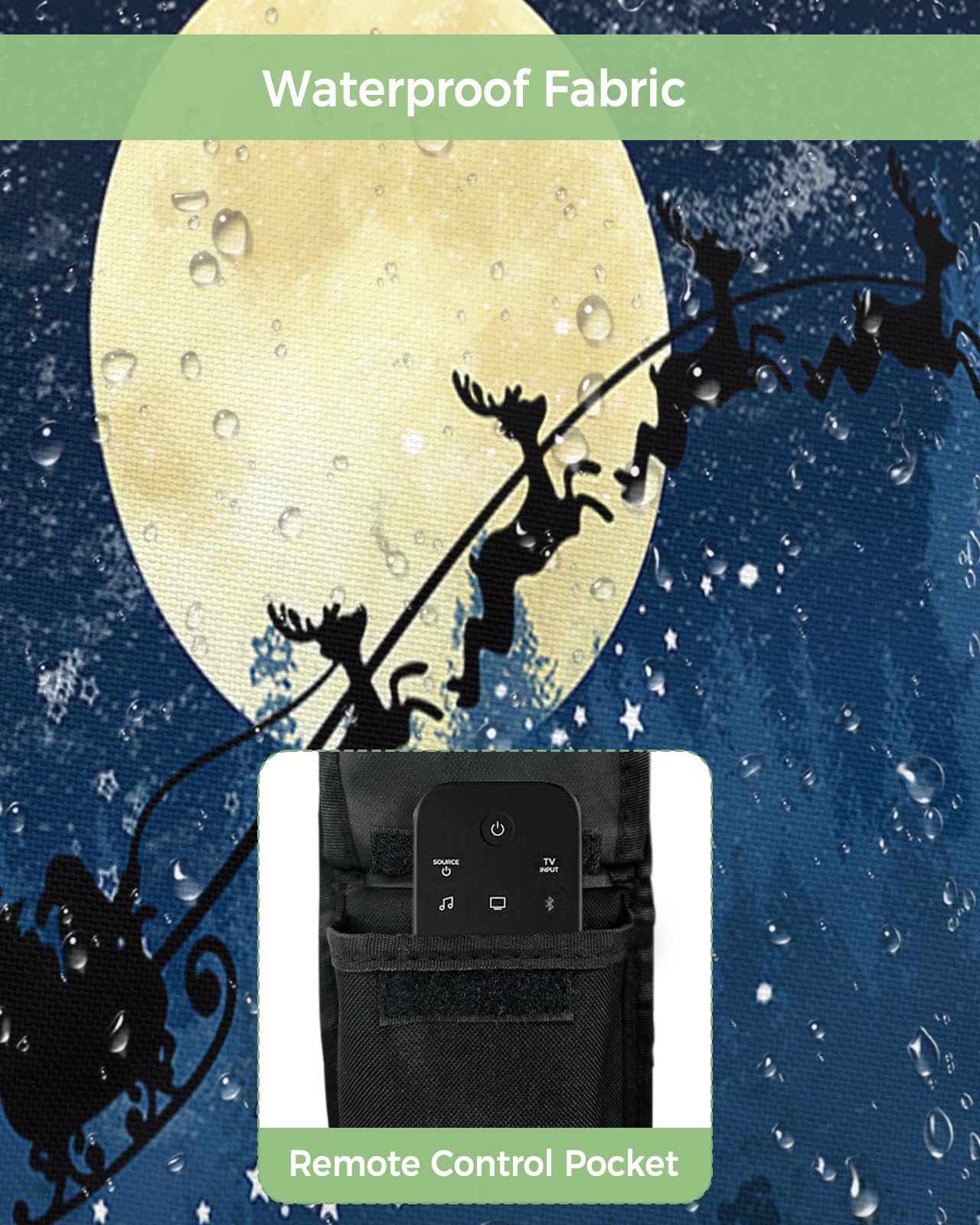 Outdoor TV Cover - Christmas Snow Eve Scene Santa Reindeer Moon Waterproof and Weatherproof 40"-43" LCD Movable Shield TV Display Screen Protector Outside Television Covers