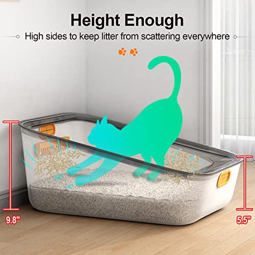Eiiel Extra Cat Litter Box, 7.3 Wx24 L Large Nonstick Litter Pan Durable Standard Litter Box, Great for Small & Large Cats Easy to Clean1(White)