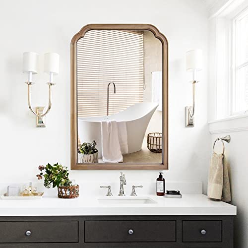 WallBeyond Farmhouse Bathroom Mirrors for Wall Mounted, 24" x 36" Rustic Wood Frame Wall Mirrors Decorative for Living Room or Bedroom Vanity Mirror (Natural Color)