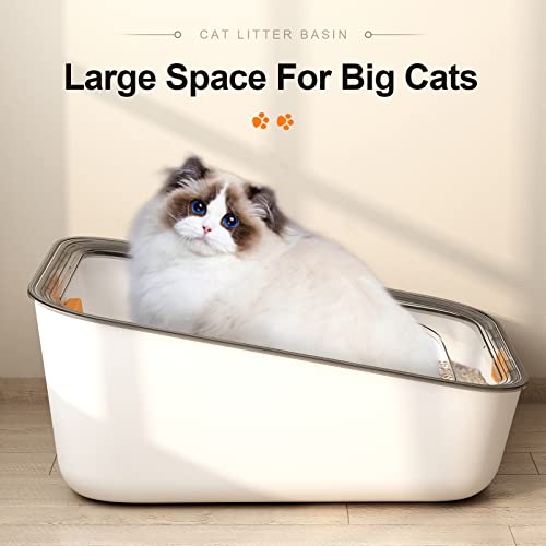 Eiiel Extra Cat Litter Box, 7.3 Wx24 L Large Nonstick Litter Pan Durable Standard Litter Box, Great for Small & Large Cats Easy to Clean1(White)