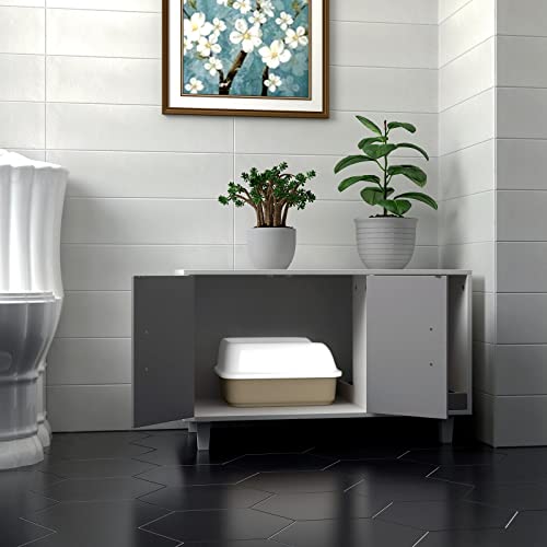 GDLF Modern Wood Pet Crate Cat Washroom Hidden Litter Box Enclosure Furniture House as Table Nightstand with Scratch Pad,Stackable (Gray & White)