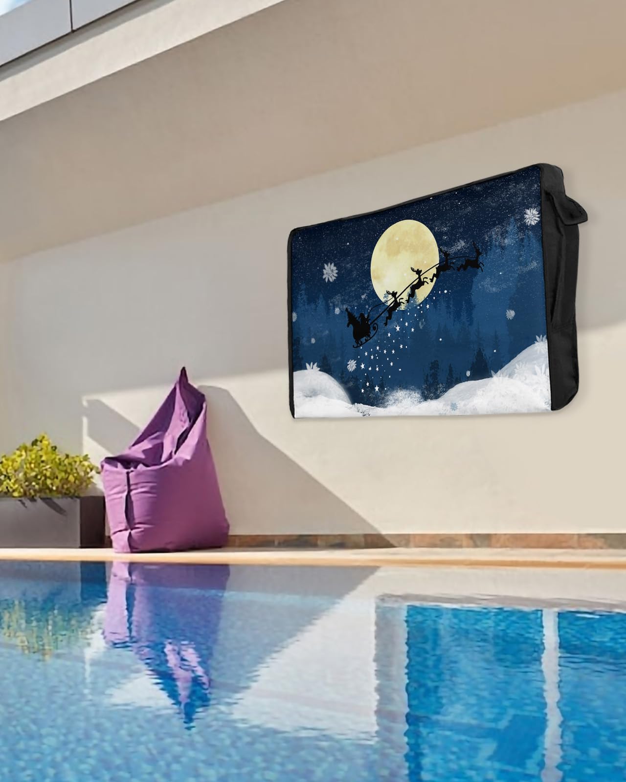 Outdoor TV Cover - Christmas Snow Eve Scene Santa Reindeer Moon Waterproof and Weatherproof 40"-43" LCD Movable Shield TV Display Screen Protector Outside Television Covers