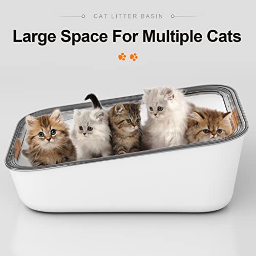 Eiiel Extra Cat Litter Box, 7.3 Wx24 L Large Nonstick Litter Pan Durable Standard Litter Box, Great for Small & Large Cats Easy to Clean1(White)