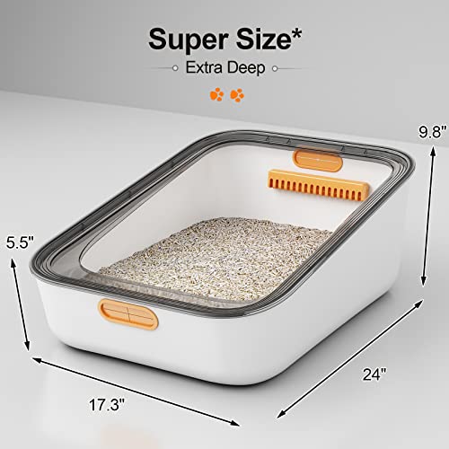 Eiiel Extra Cat Litter Box, 7.3 Wx24 L Large Nonstick Litter Pan Durable Standard Litter Box, Great for Small & Large Cats Easy to Clean1(White)