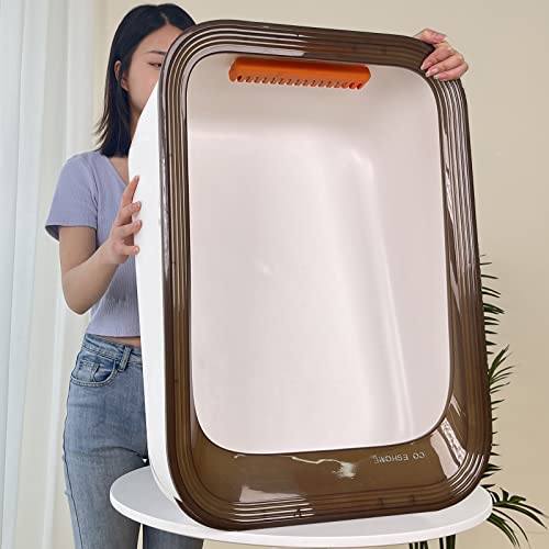 Eiiel Extra Cat Litter Box, 7.3 Wx24 L Large Nonstick Litter Pan Durable Standard Litter Box, Great for Small & Large Cats Easy to Clean1(White)