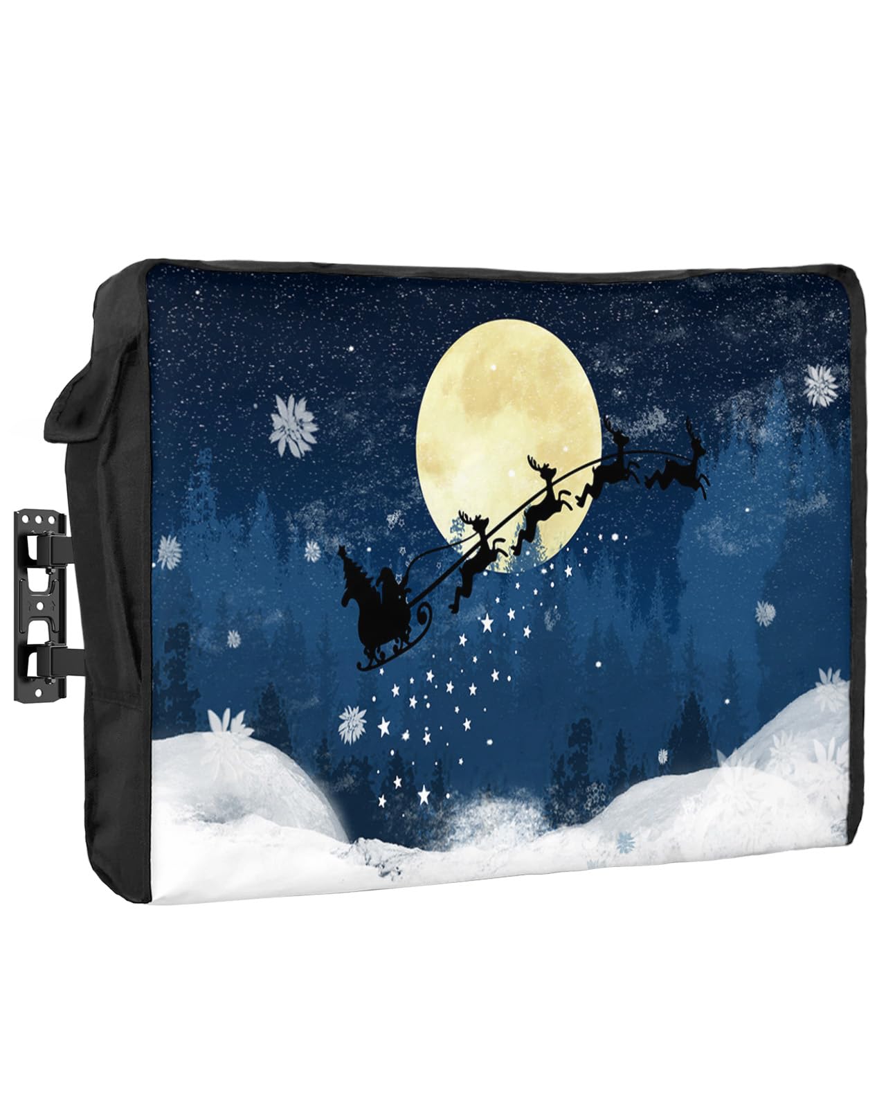 Outdoor TV Cover - Christmas Snow Eve Scene Santa Reindeer Moon Waterproof and Weatherproof 40"-43" LCD Movable Shield TV Display Screen Protector Outside Television Covers