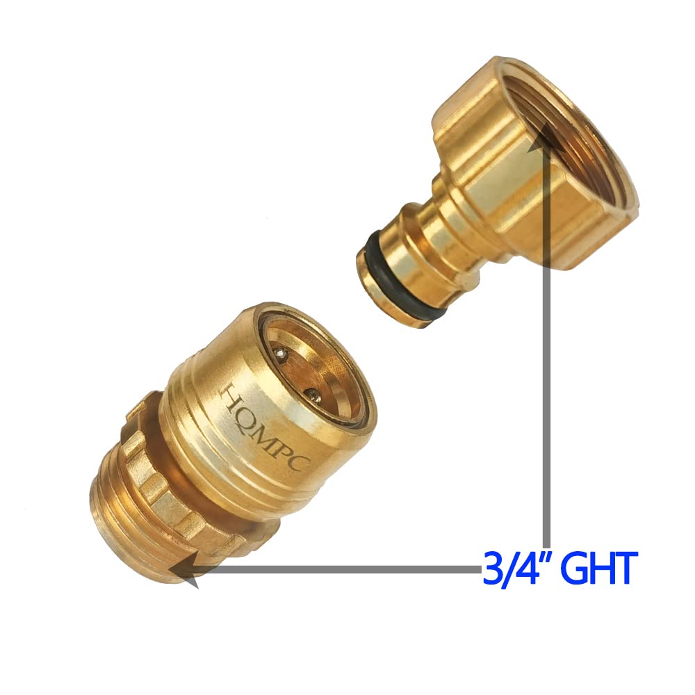 HQMPC Garden Hose Quick Connect No Pb Solid Brass Quick Connector Garden Hose Fitting Water Hose Connectors 3/4 inch GHT (4)