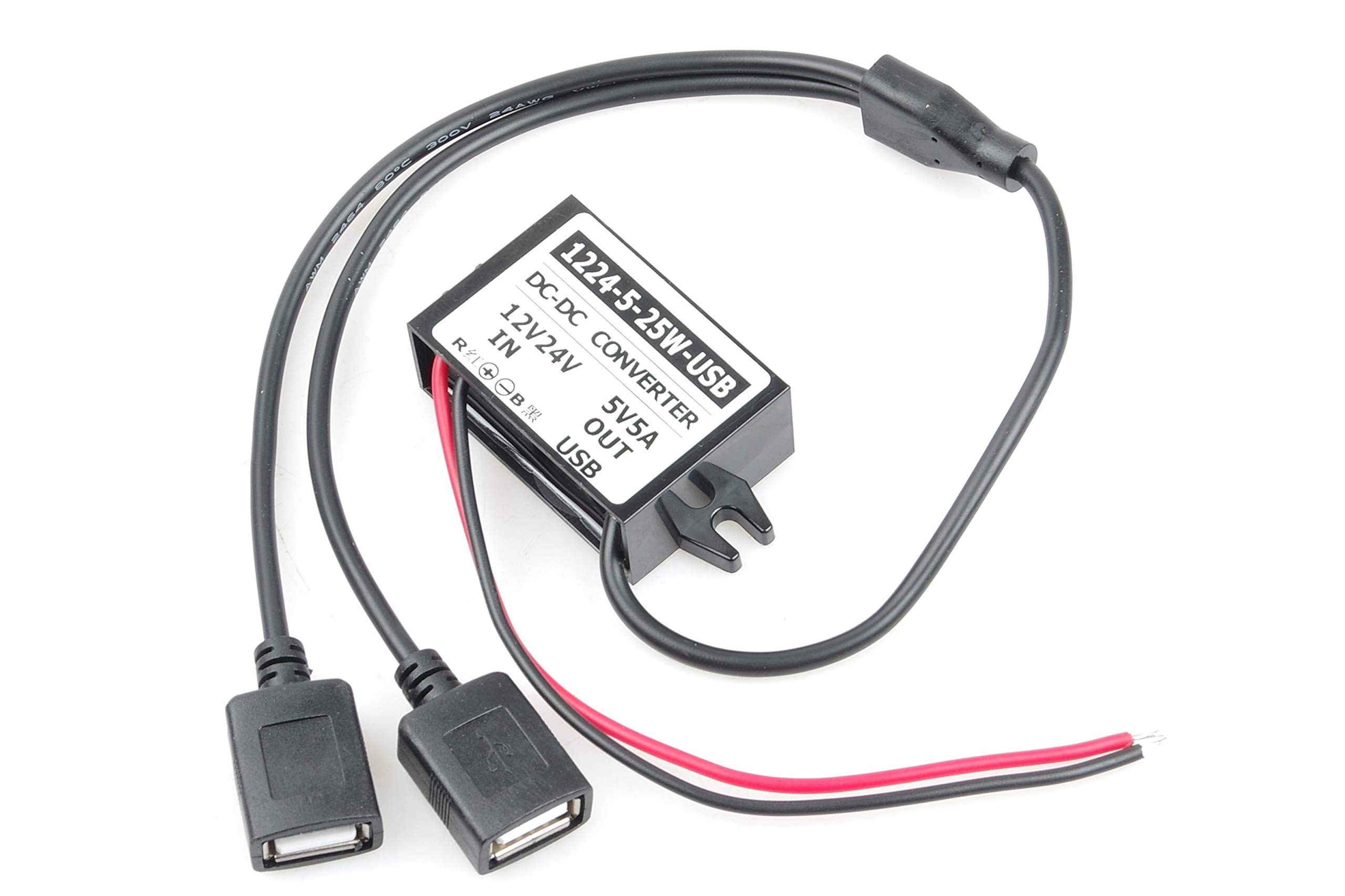 KNACRO 5V Dual USB DC-DC Convert Step-Down Power Supply Module 9v 12V 24V 36v 8-40V to 5V 5A 25W Dual USB Female Output Waterproof