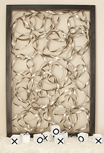 Deco 79 Metal Abstract Coiled Ribbon Wall Decor with Black Frame, 60" x 2" x 40", Silver