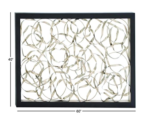 Deco 79 Metal Abstract Coiled Ribbon Wall Decor with Black Frame, 60" x 2" x 40", Silver