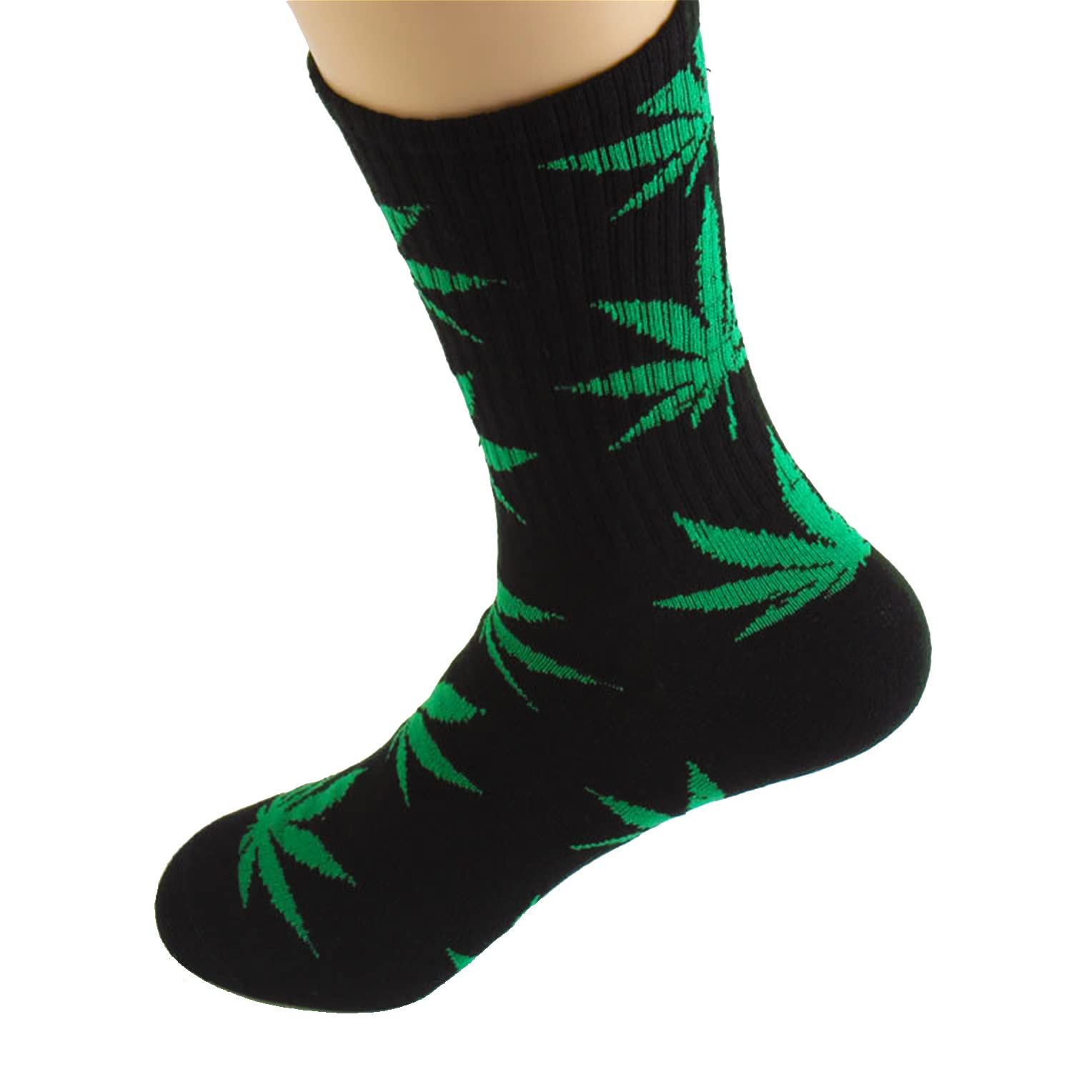 UTTPLL Winter Socks for Men Women Marijuana Weed Leaf Printed Cotton Crew Boot Scoks Maple Leaf Athletic Hiking Socks Black Green One Size