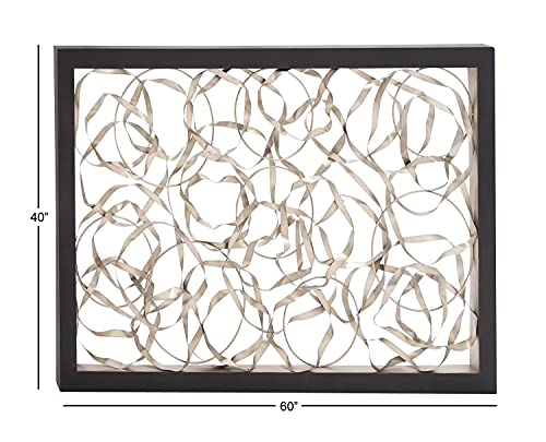 Deco 79 Metal Abstract Coiled Ribbon Wall Decor with Black Frame, 60" x 2" x 40", Silver