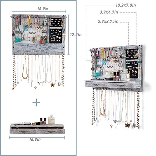 Dhmkfly Jewelry Wall Organizer Wall Mounted, Jewelry Hanger Display Rack Earring with Drawers, for Earring/Stud/Ring/Necklace/Bracelets Accessories Bangles Holder Girls Gift (White)