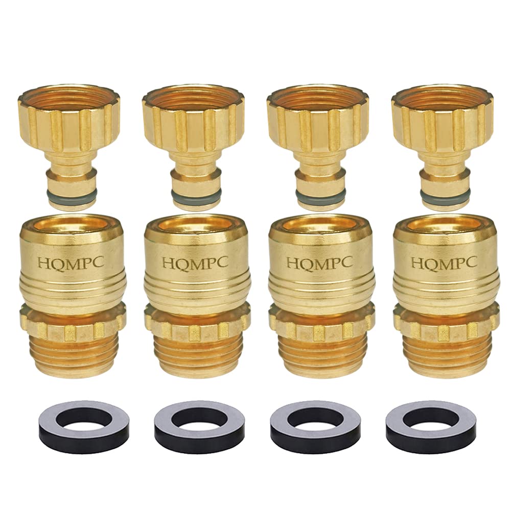 HQMPC Garden Hose Quick Connect No Pb Solid Brass Quick Connector Garden Hose Fitting Water Hose Connectors 3/4 inch GHT (4)