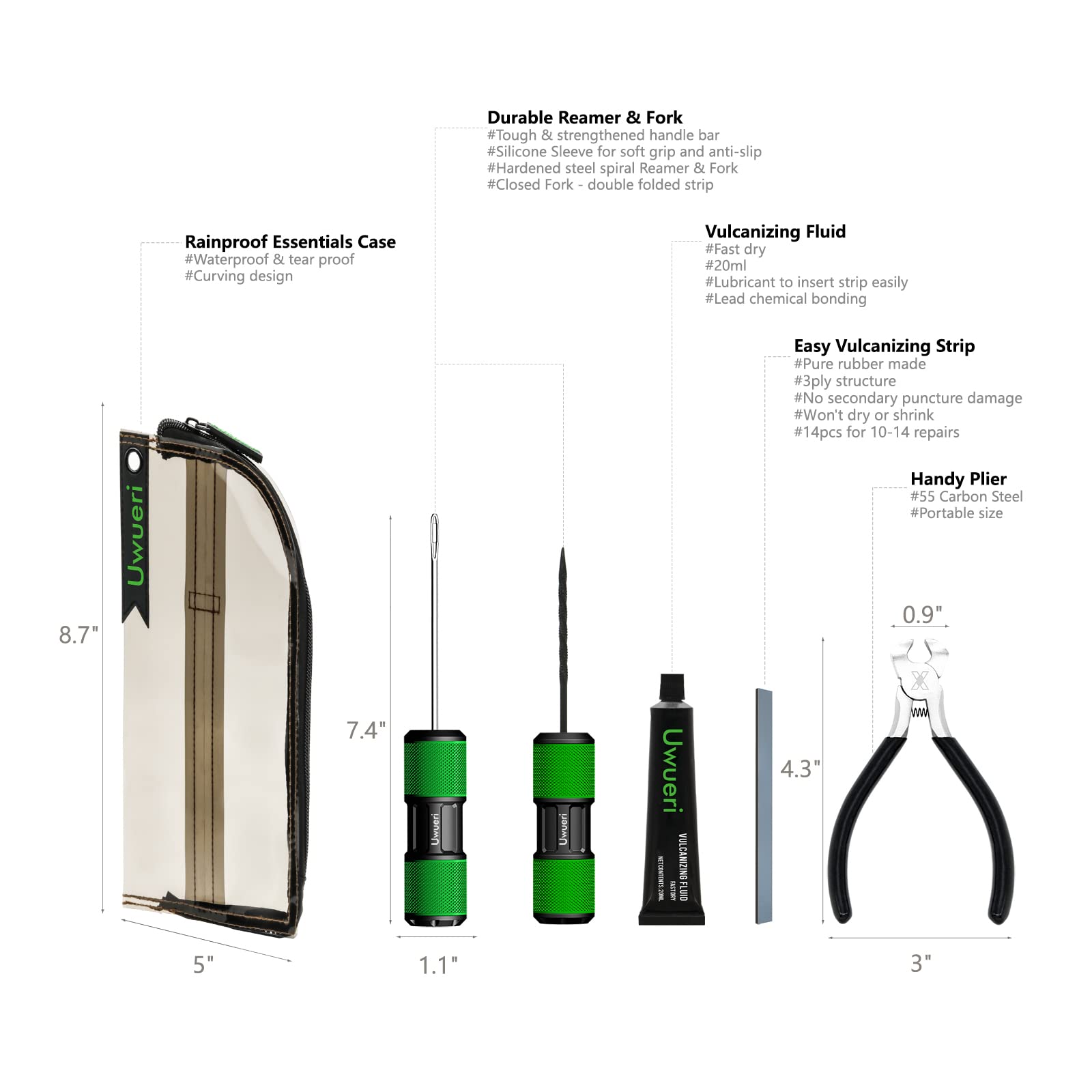 Uwueri New Method Tire Repair kit, New Designed Tire Plug Kit to Fix Flat Auto Cars, Motorcycle, Offroad, Tractor, Trailer, SUV, Pickup, ATV/UTV and Scooters, Love It Once Learned