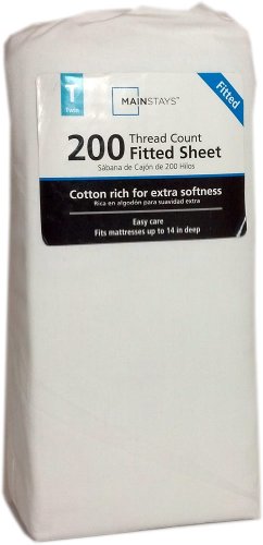 Mainstay 200 Thread Count Single Fitted or Flat Bed Sheet - Twin (Arctic White)