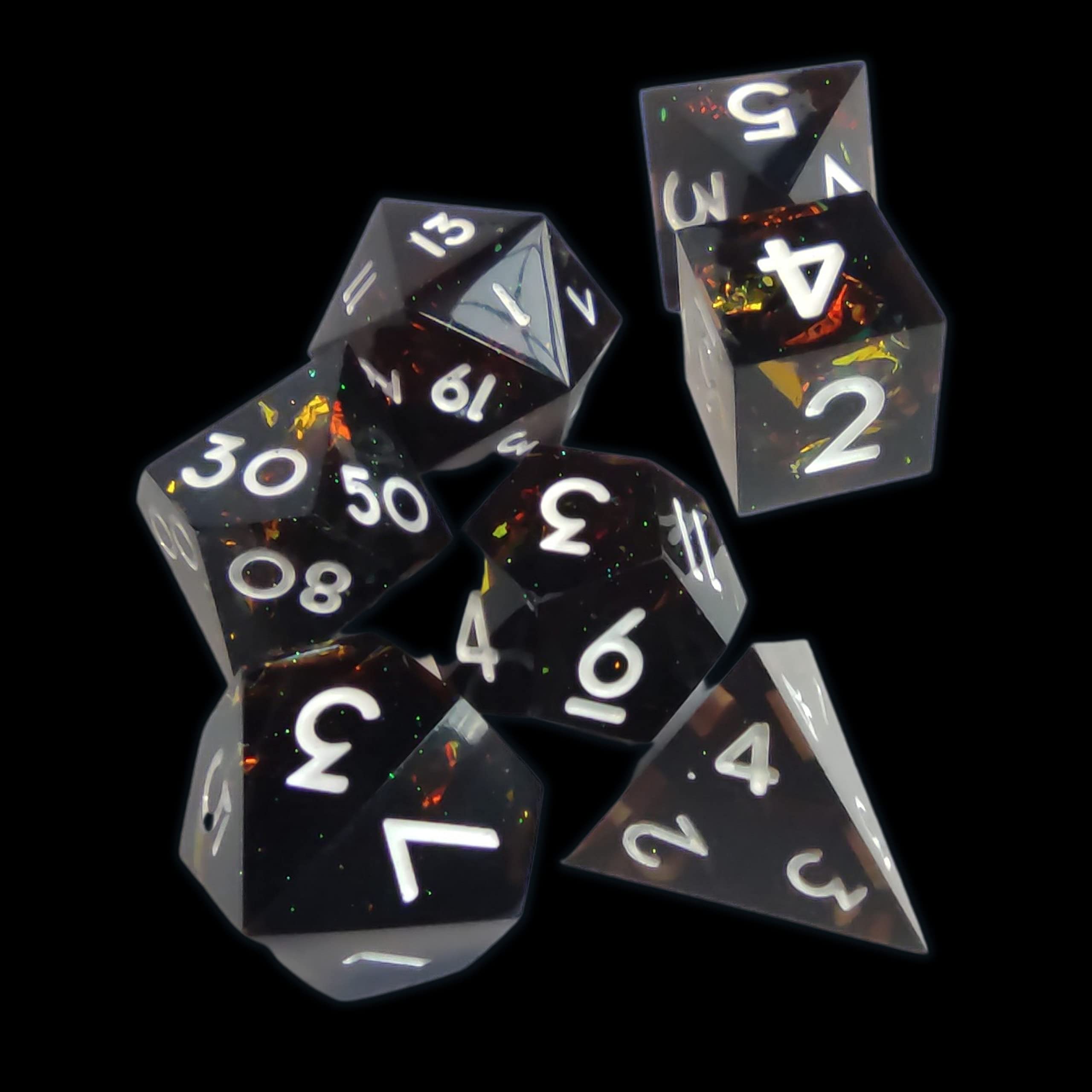 FOXBITE Sharpe Dice 7 DND Dice Sets Polyhedral Teal Swirl Black with Sequins Inside with Gorgeous Box Case for DND Dungeons and Dragons (Teal Swirl Black with Sequins) (Changeling)