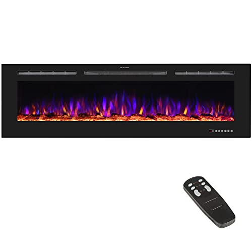 Benrocks 72'' Electric Fireplace Heater, Electric Fireplace Inserts with Adjustable Multi-Color Flame and Speed, Touch Screen & Remote, Overheating Protection, 9h Timer 750/1500w, Black