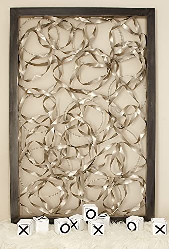 Deco 79 Metal Abstract Coiled Ribbon Wall Decor with Black Frame, 60" x 2" x 40", Silver