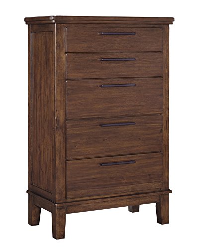 Signature Design by Ashley Ralene Mid-Century Modern 5 Drawer Chest of Drawers, Medium Brown
